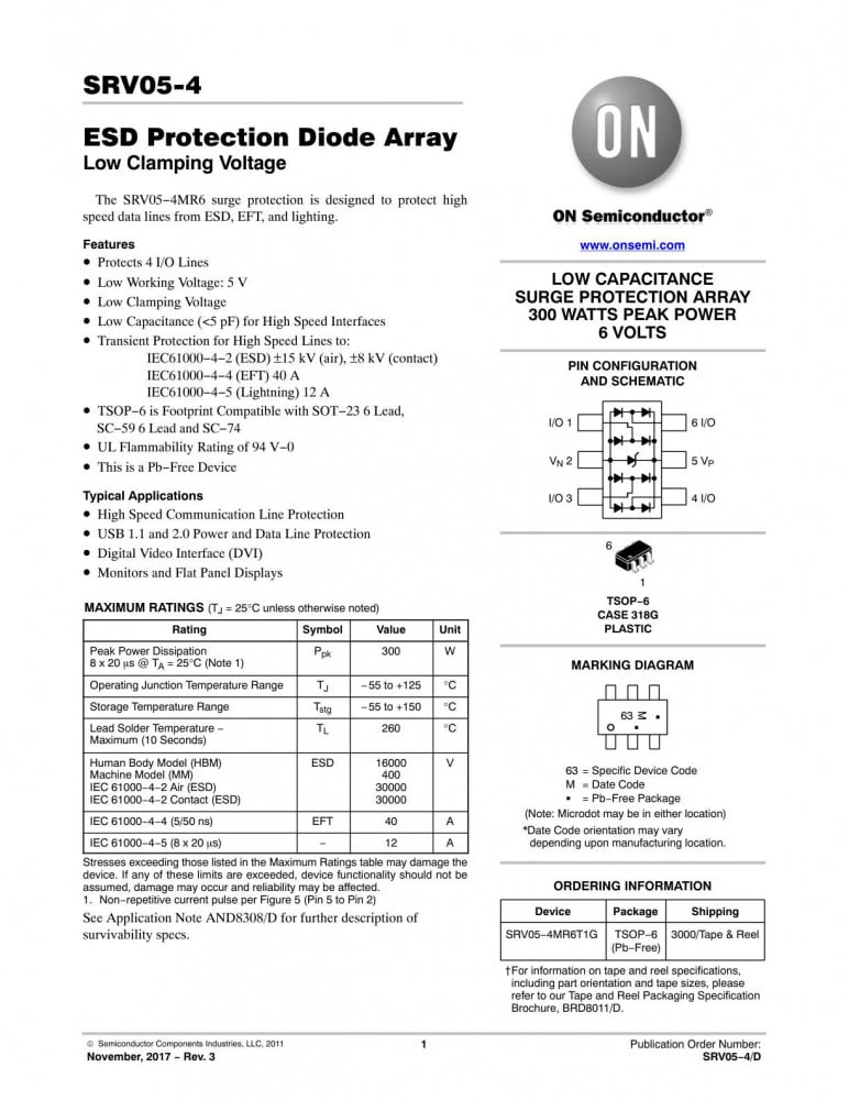 SRV05-4MR6T1G datasheet page 1