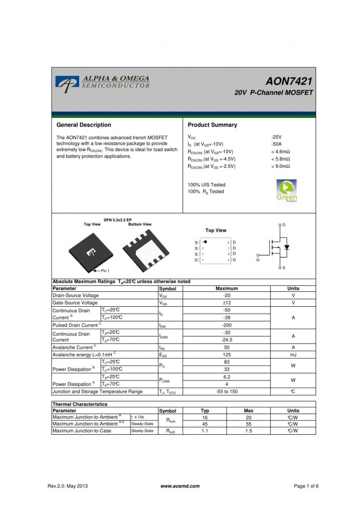 AON7421 datasheet page 1