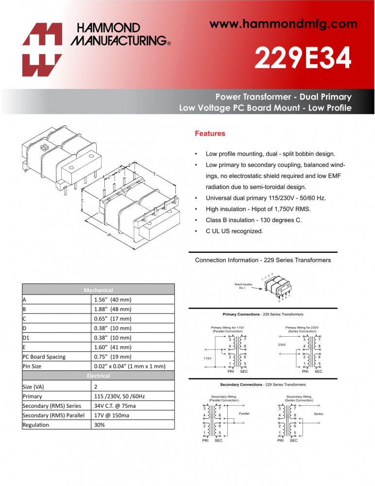 Hammond 229E34 technical document preview