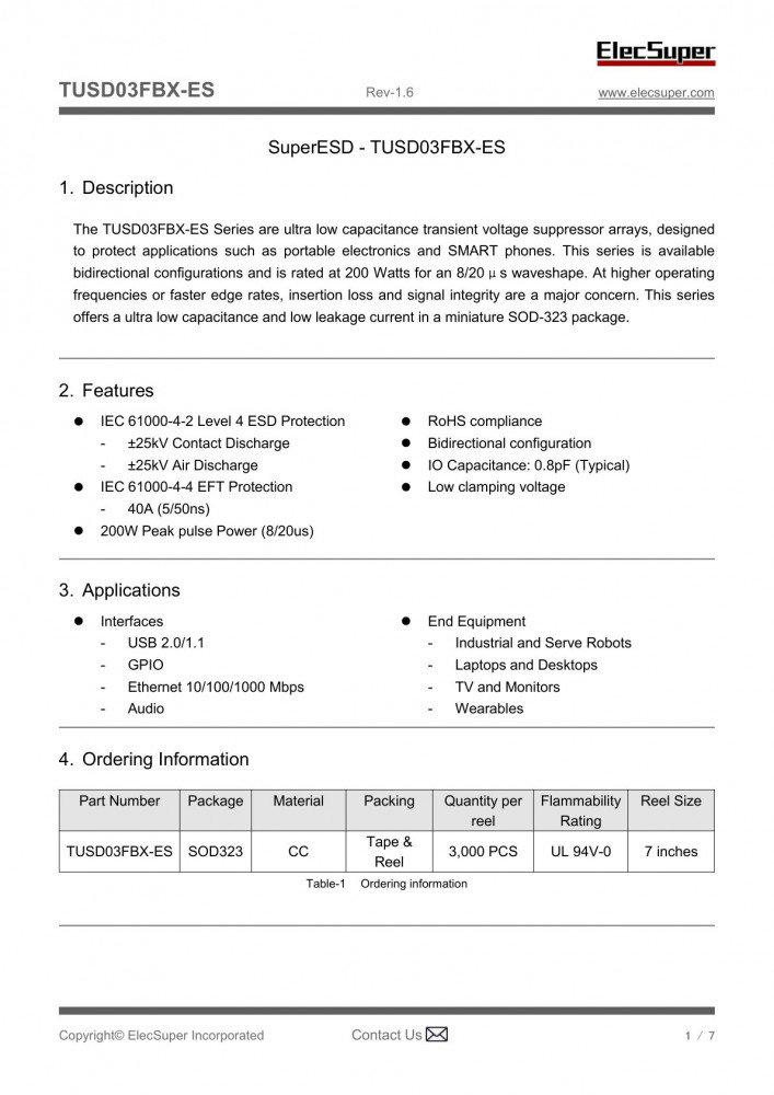 TUSD03FBX-ES datasheet page 1