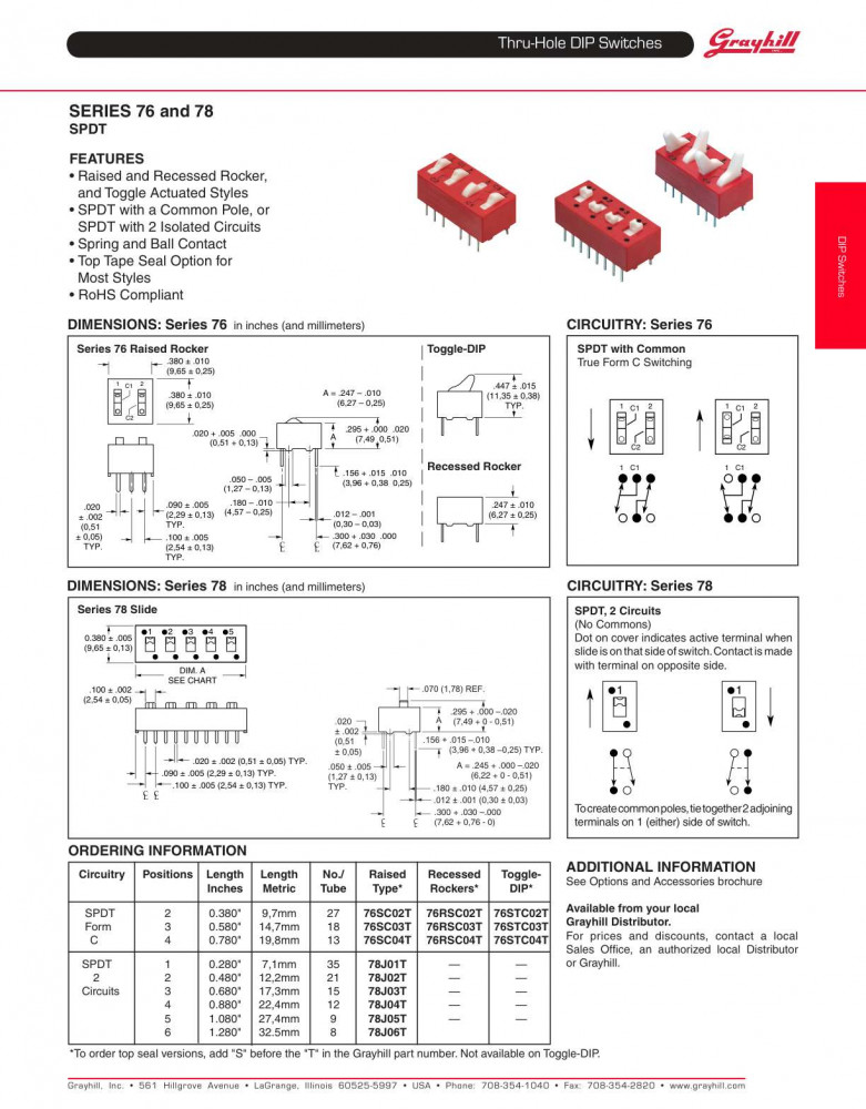 Grayhill Series 76 and 78 technical documentation page 1