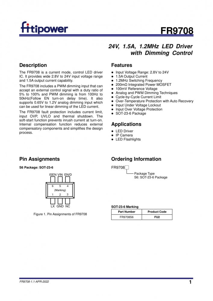 FR9708S6 datasheet page 1