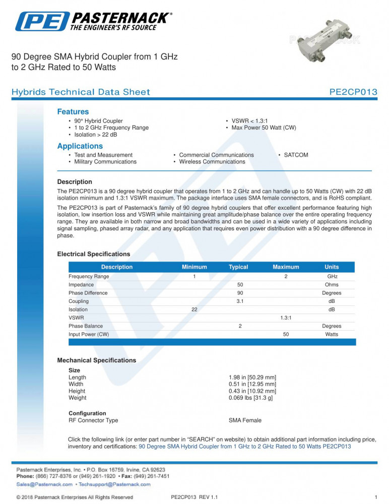PE2CP013 technical datasheet page 1