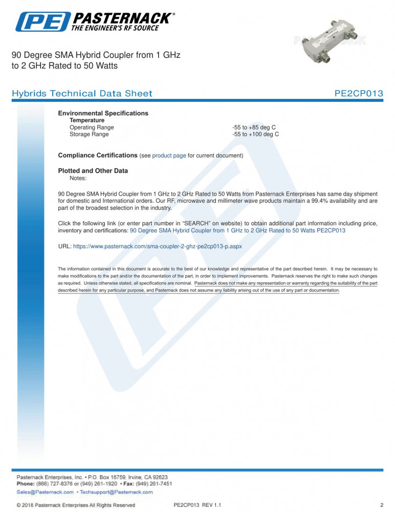 PE2CP013 technical datasheet page 2