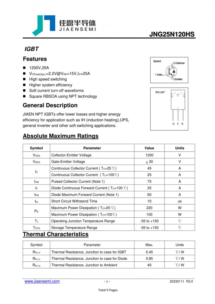 JNG25N120HS datasheet page 1