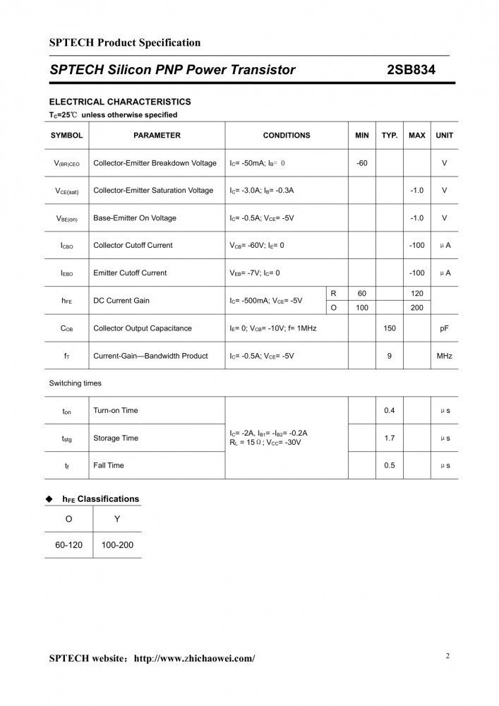 SPTECH 2SB834 datasheet page 2