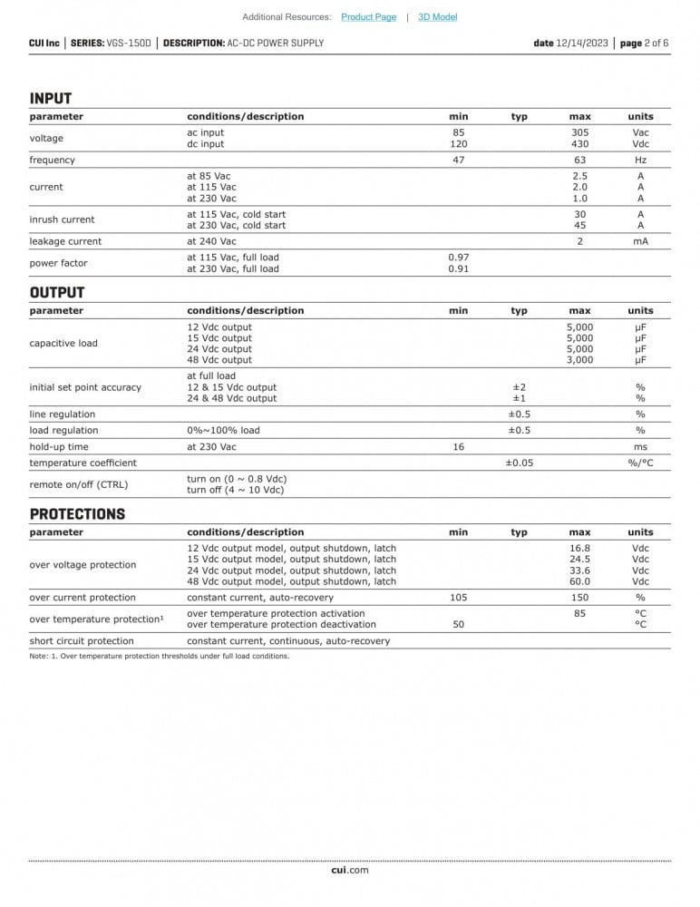 VGS-150D-15 datasheet page 2