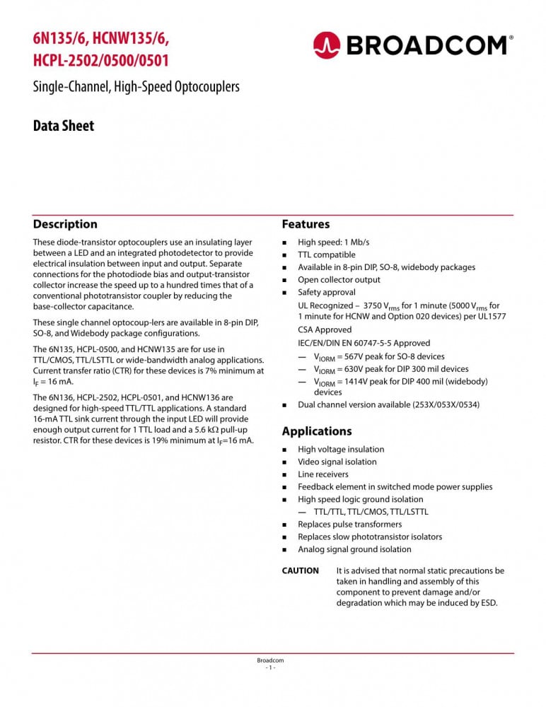 6N136-320E datasheet page 1