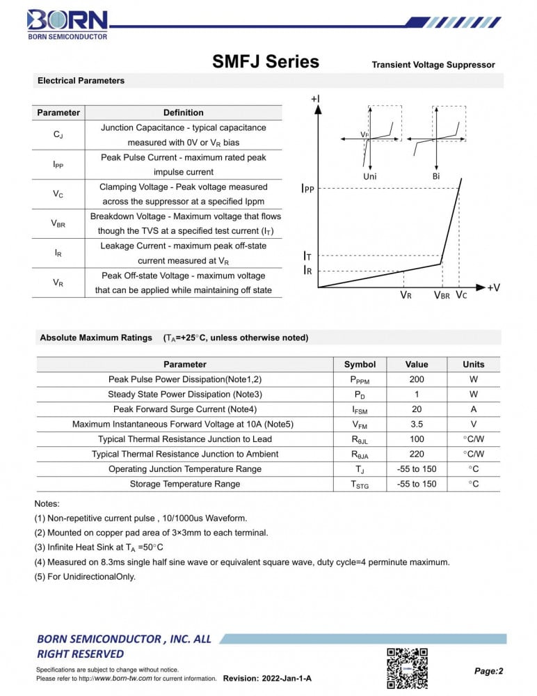 BORN SMFJ series datasheet page 2