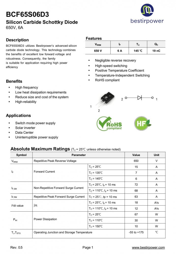 BCF65S06D3 datasheet page 1