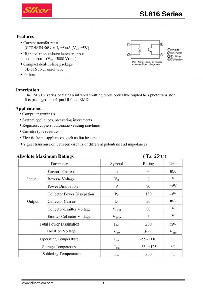 SL816S-C datasheet page 1