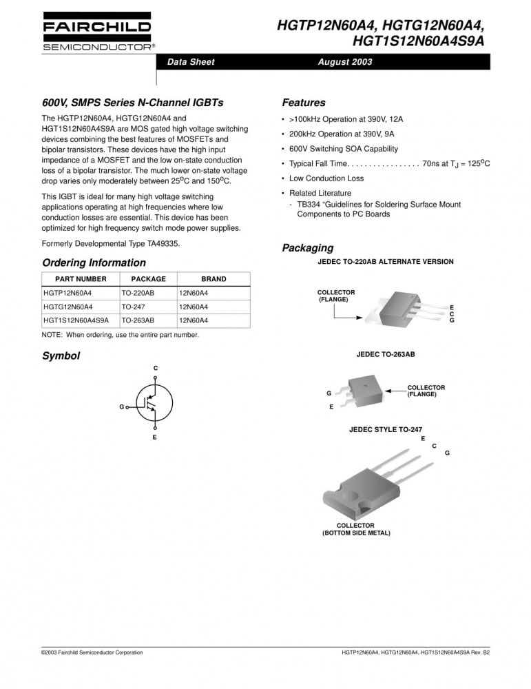 HGTG12N60A4 datasheet page 1