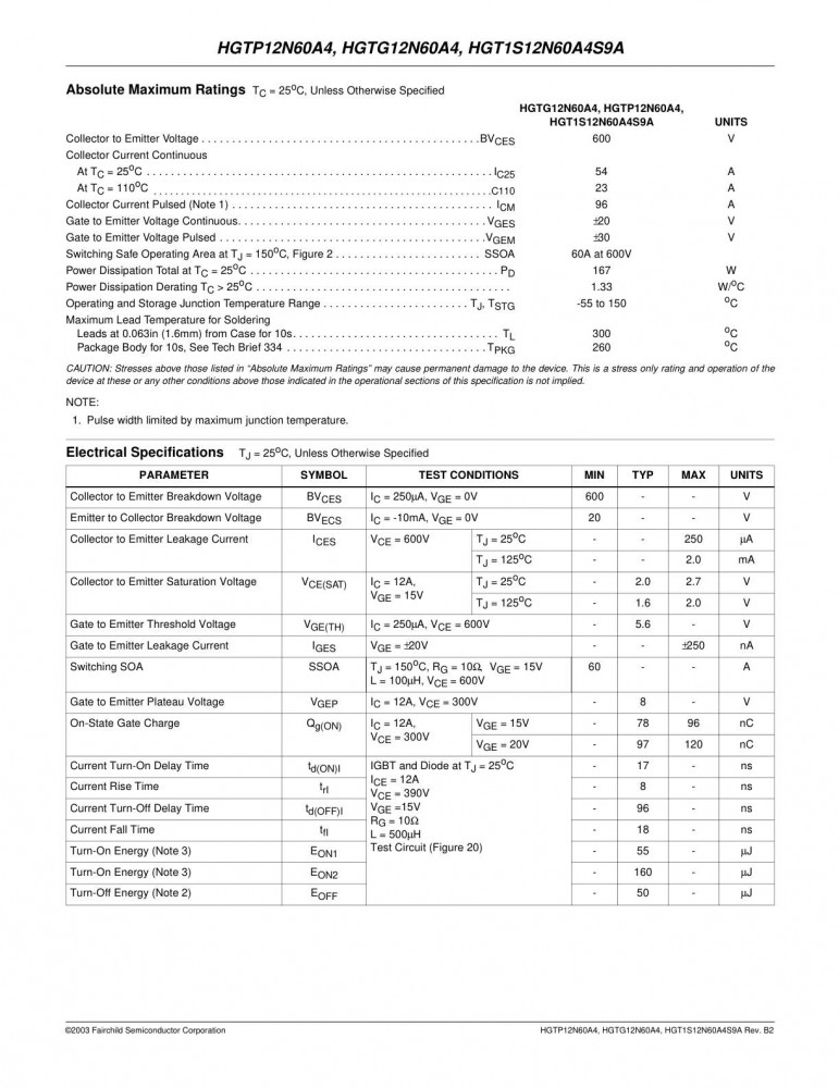 HGTG12N60A4 datasheet page 2