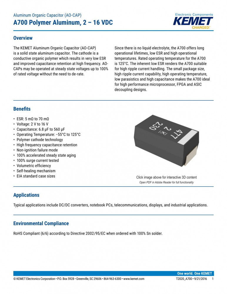 KEMET A700 datasheet page 1