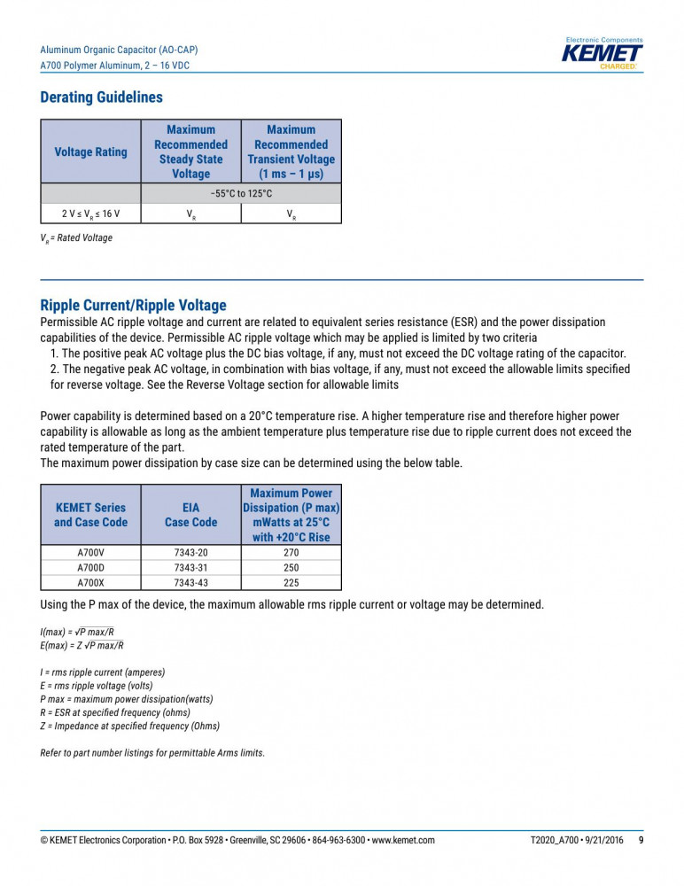 KEMET A700 datasheet page 9