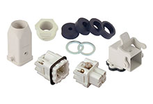 Heavy-Duty Connector Kit, 3 Pole, Series S-A Female-Male Inserts, M20 Plastic Gland, M20 Plastic Hood-Top Entry, Bulkhead Housing-Right Angle,  1 Lever, Size 3A «21x21», Grey White for sale