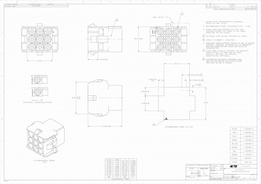 TE Connectivity 350782-1 technical drawing preview