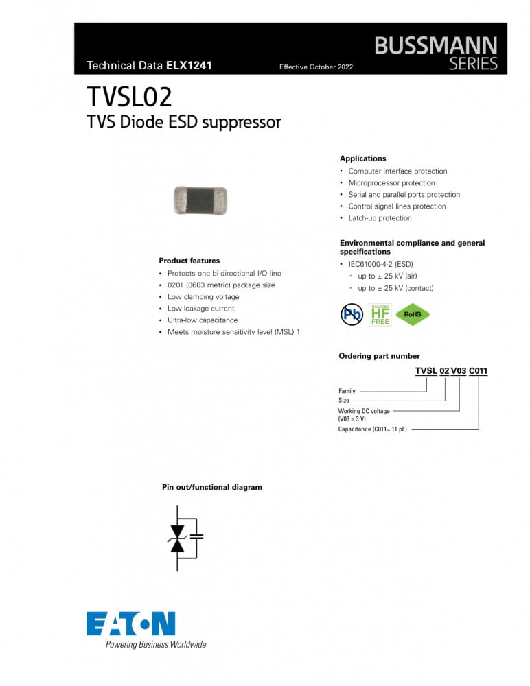 EATON TVSL02 series datasheet page 1