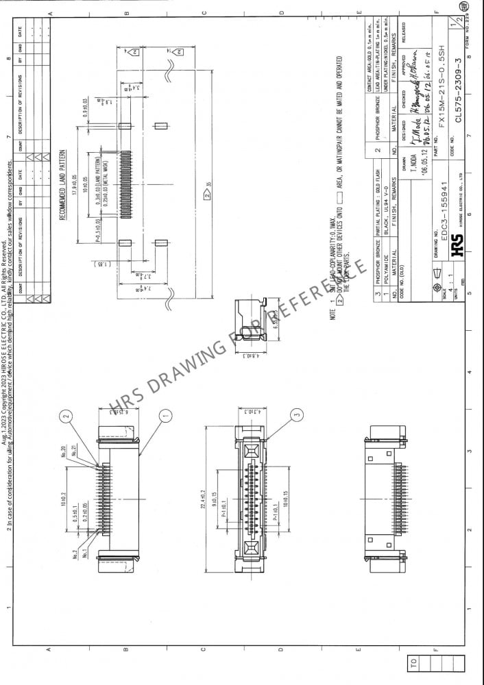 HRS FX15M-21S-0.5SH document page 1