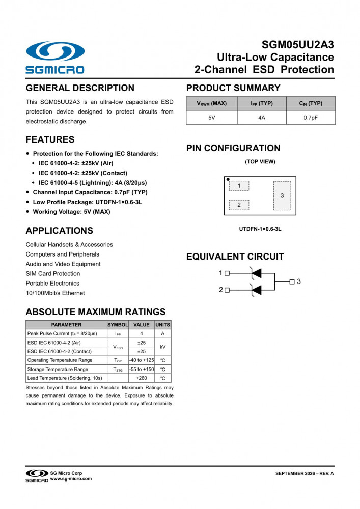 SGM05UU2A3 datasheet page 1