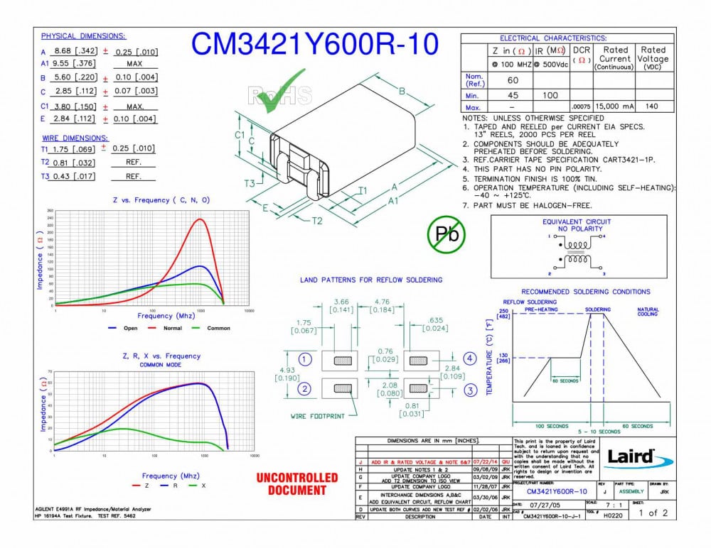 Laird CM3421Y600R-10 technical drawing
