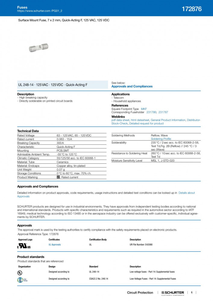 SCHURTER 7010.9830.63 datasheet page 1