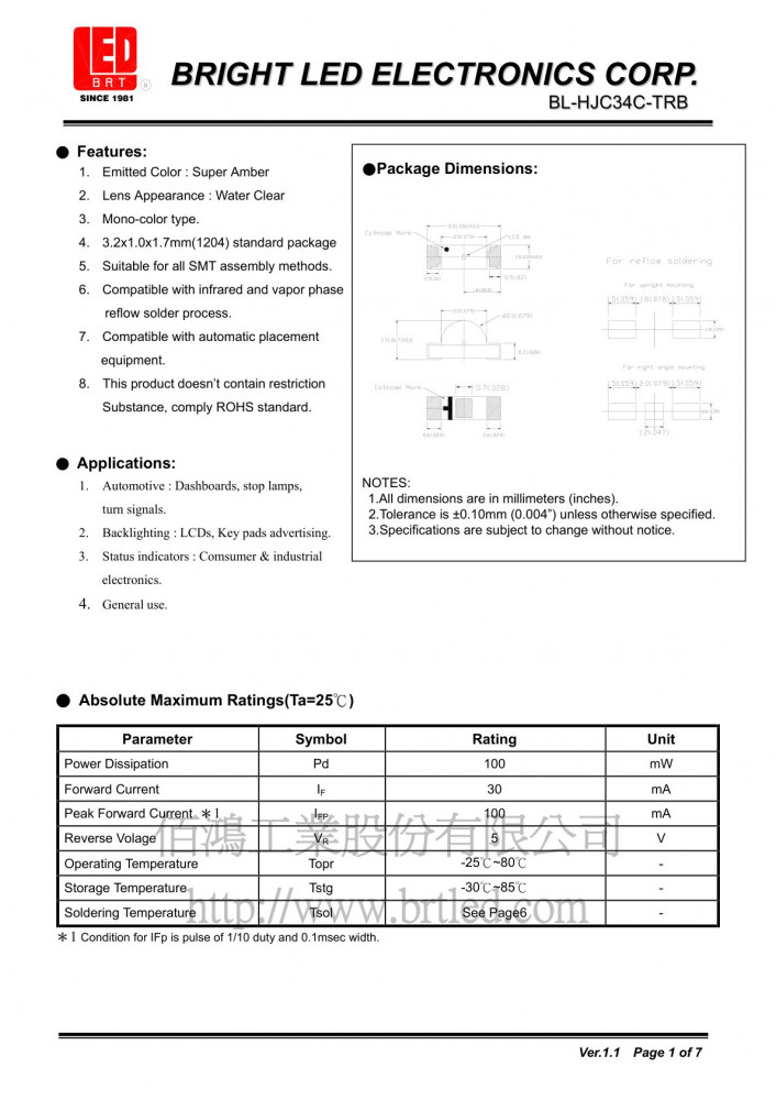 BL-HJC34C-TRB datasheet page 1