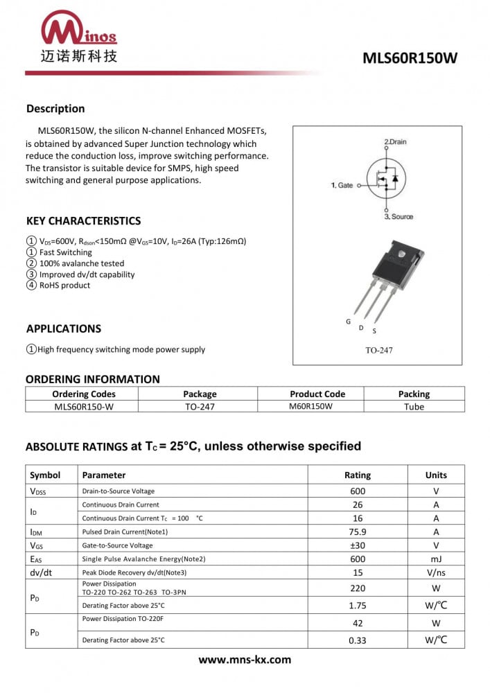 MLS60R150W datasheet page 1