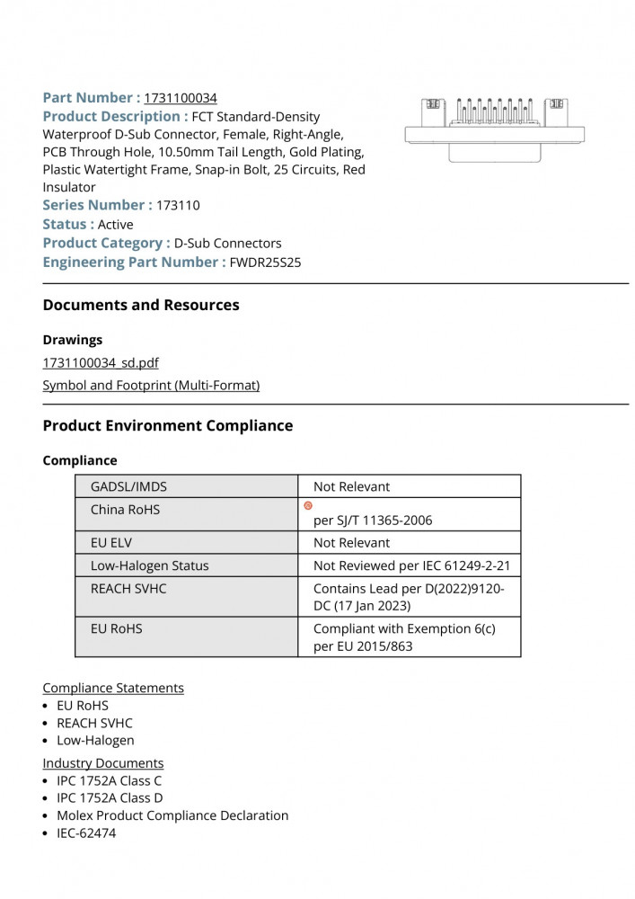 MOLEX 1731100034 drawing preview, page 1