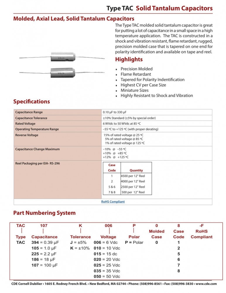 CDE TAC datasheet page 1