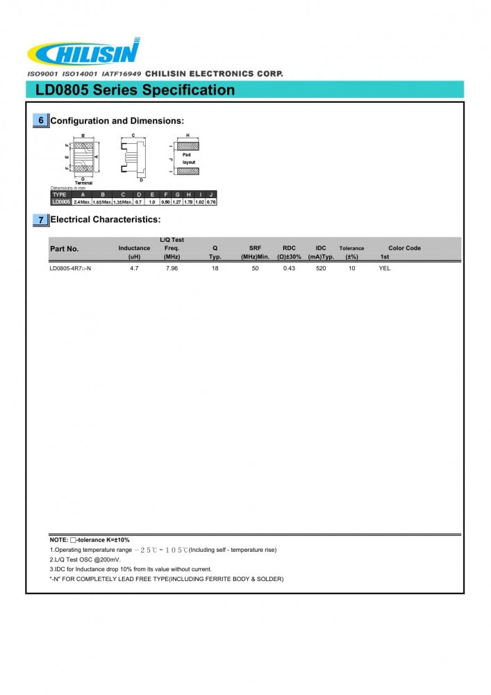 Chilisin LD0805 specification page 3