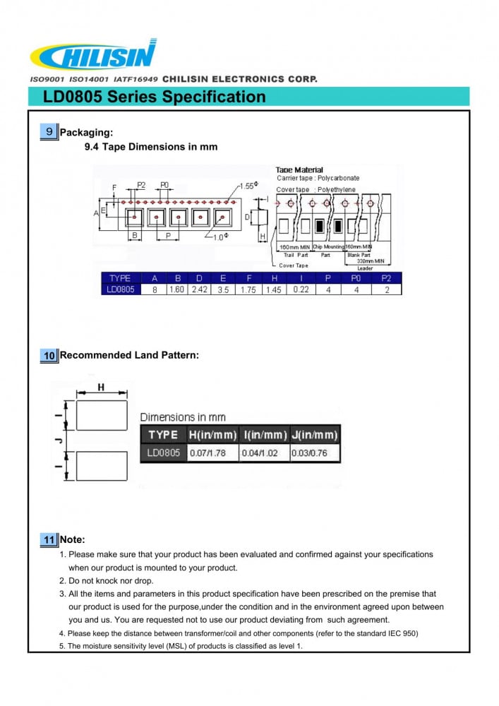 Chilisin LD0805 specification page 6