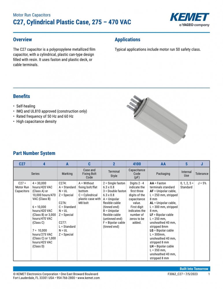 KEMET C27 datasheet page 1
