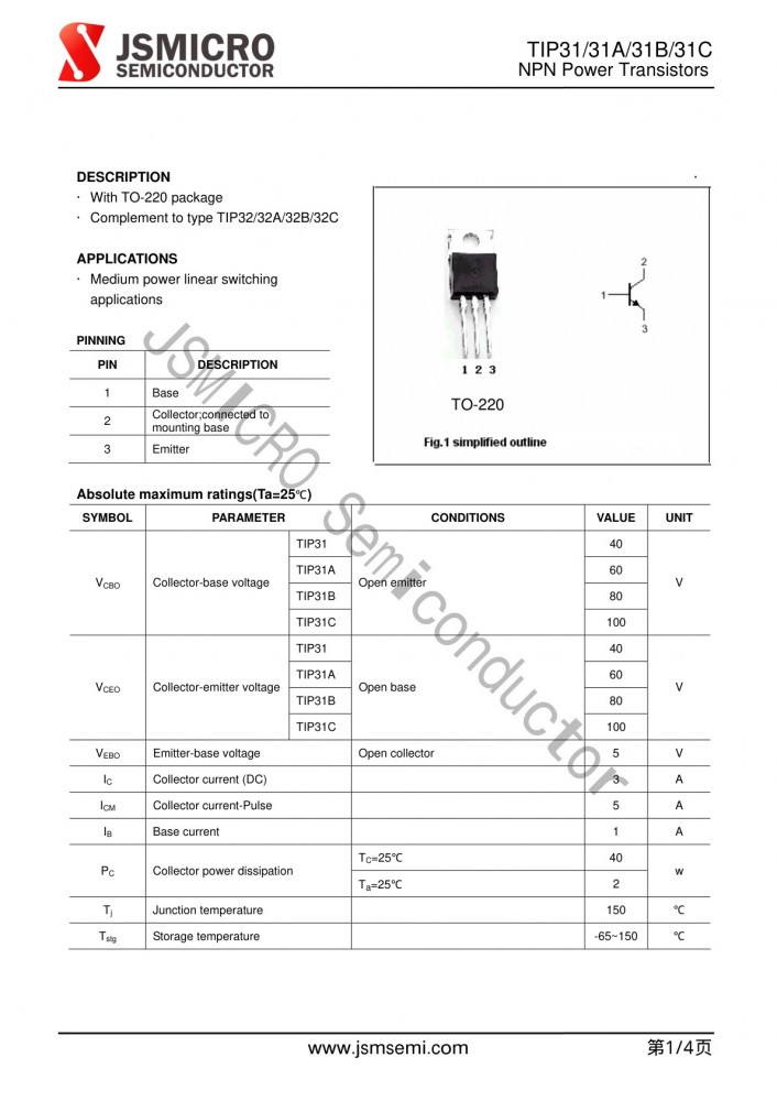 TIP31C datasheet page 1