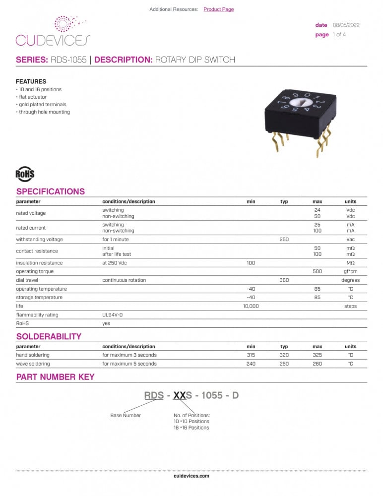 RDS-16S-1055-D datasheet page 1