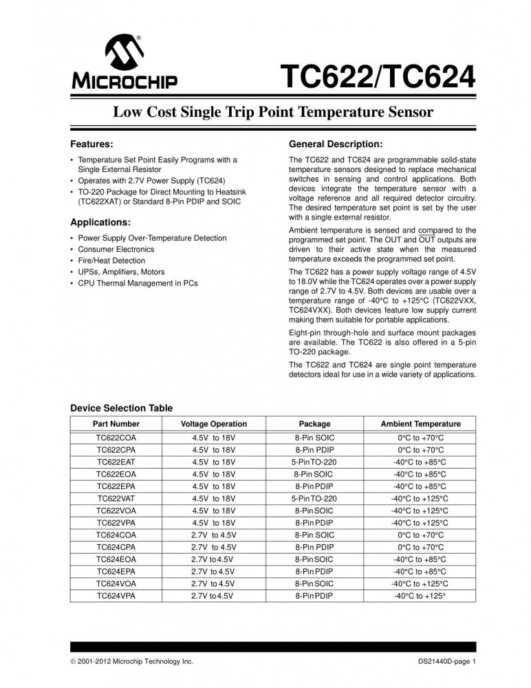 TC622 datasheet page 1