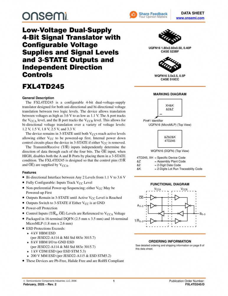 FXL4TD245 datasheet page 1