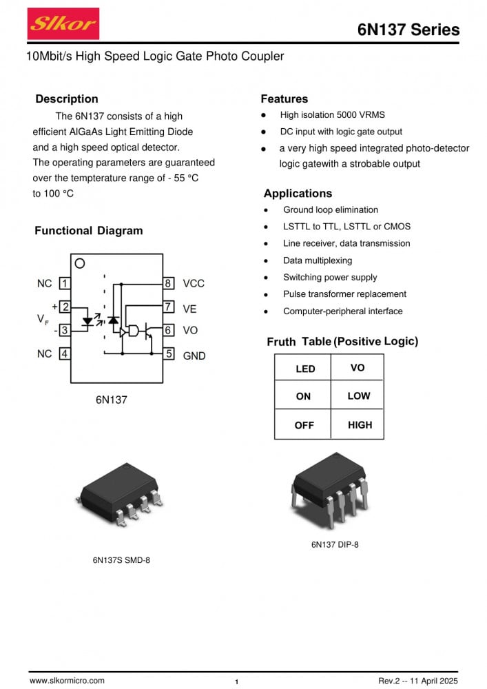 6N137 datasheet page 1
