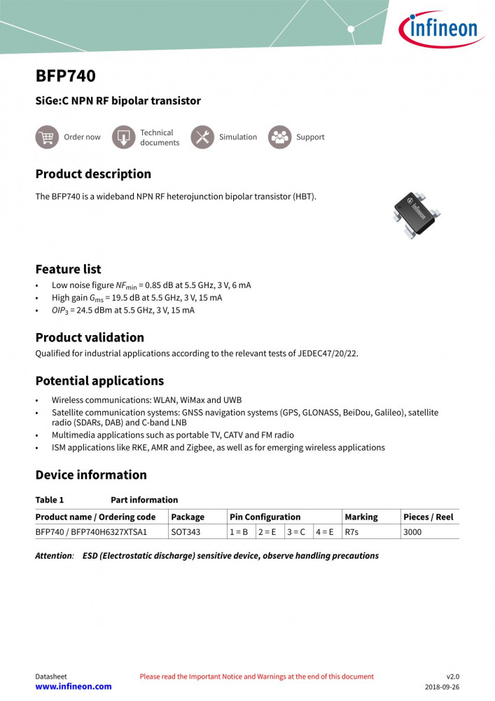 BFP740 datasheet page 1