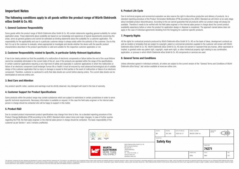 74271 Safety Key technical drawing, page 2