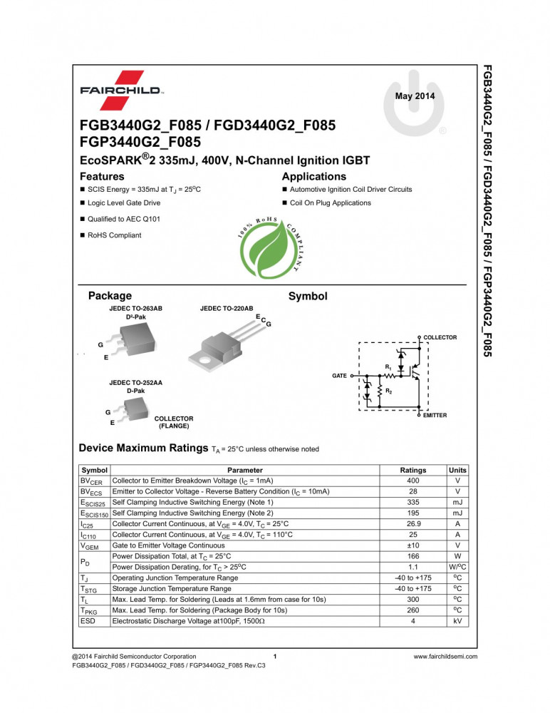 FGD3440G2-F085 datasheet page 1