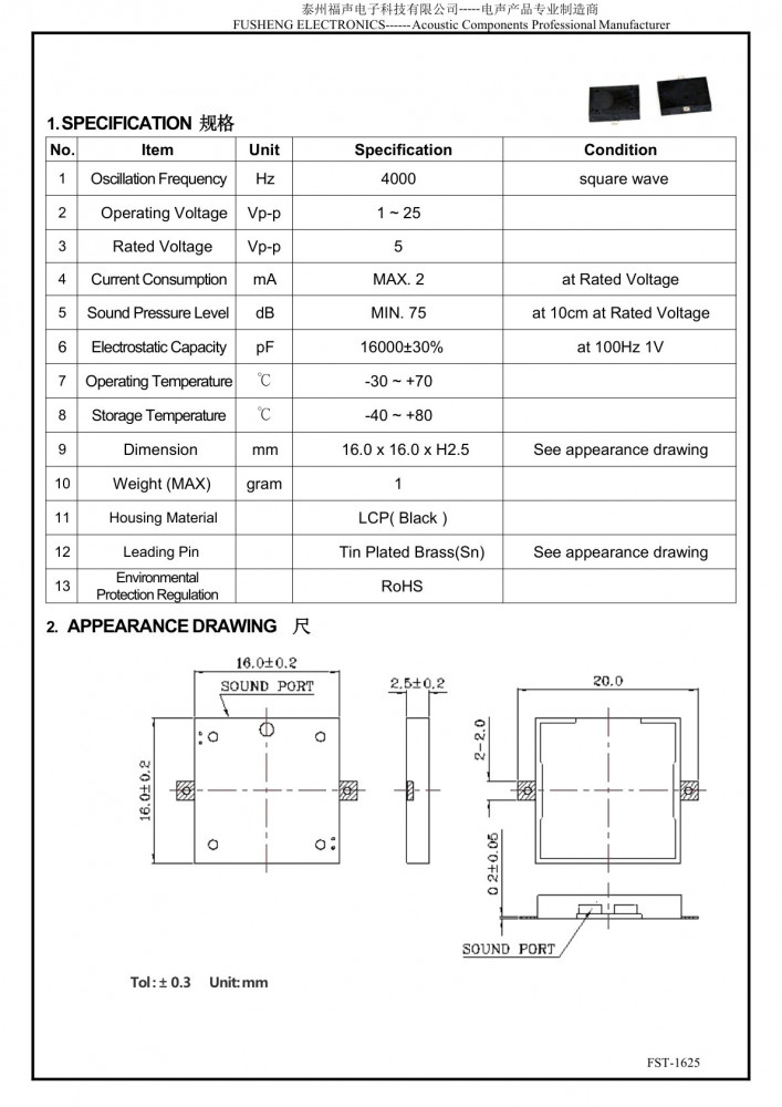 FUET-1625 specification and appearance