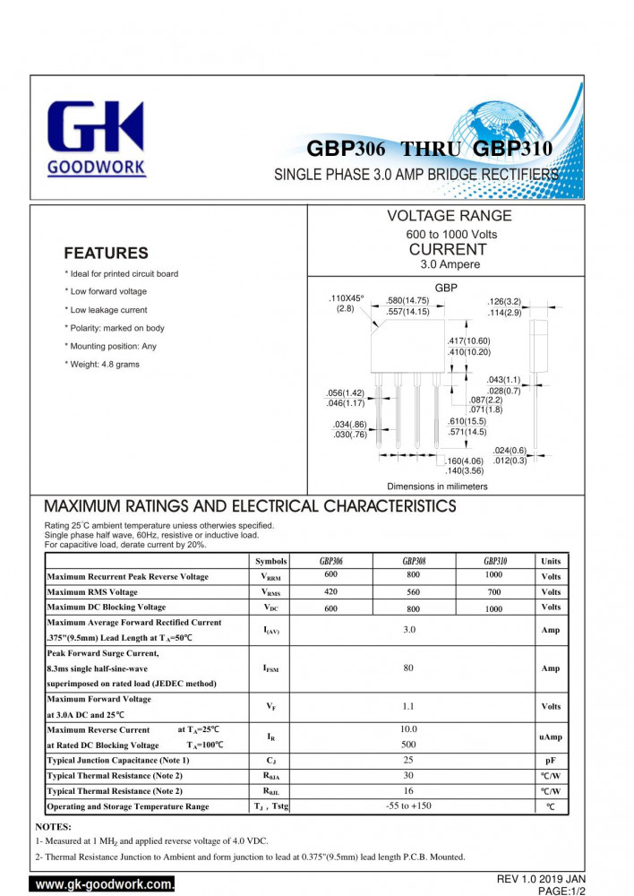 GOODWORK GBP310 datasheet page 1