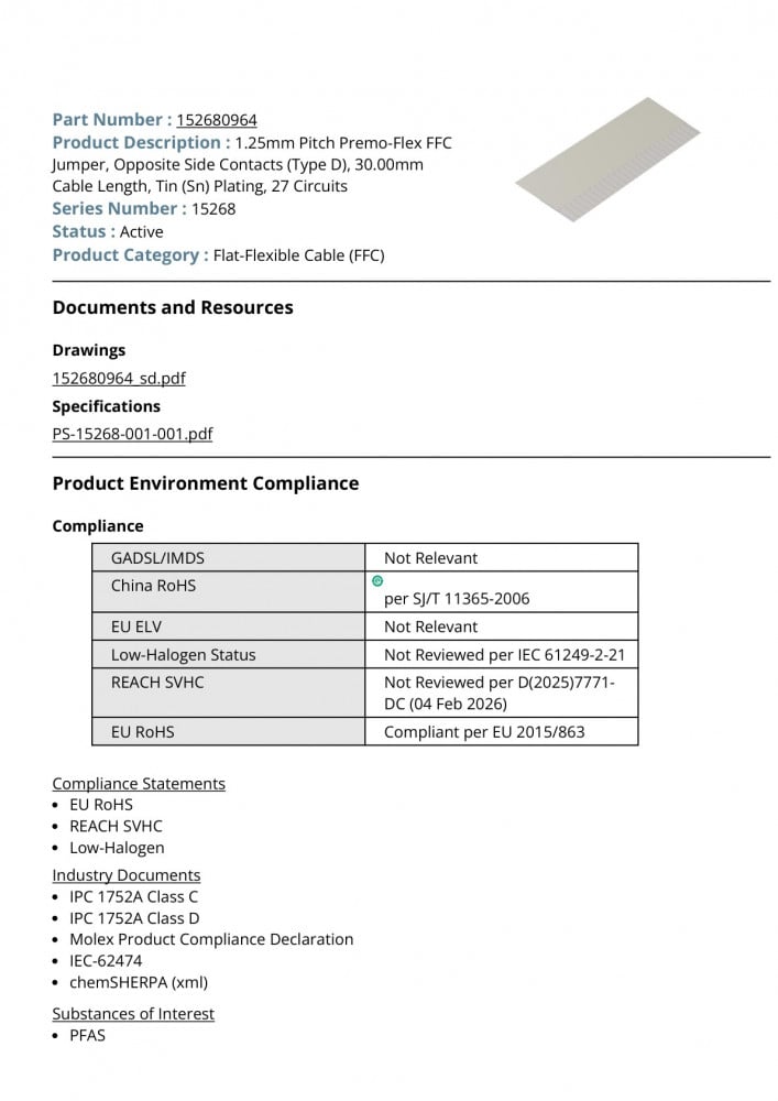 FFC product specification page 1