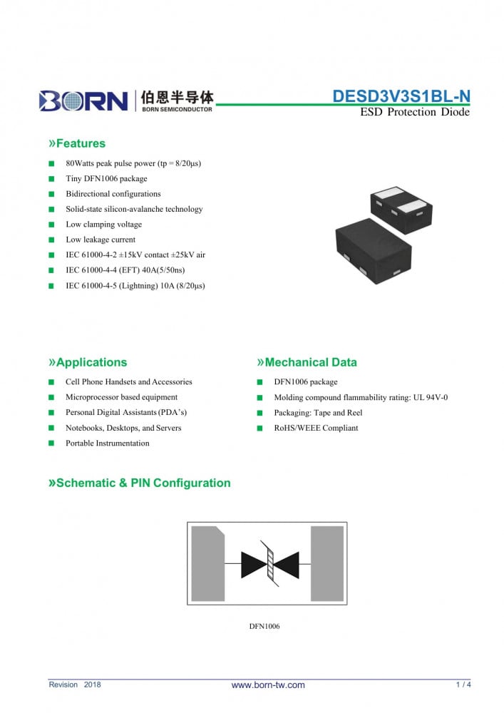 DESD3V3S1BL-N datasheet page 1