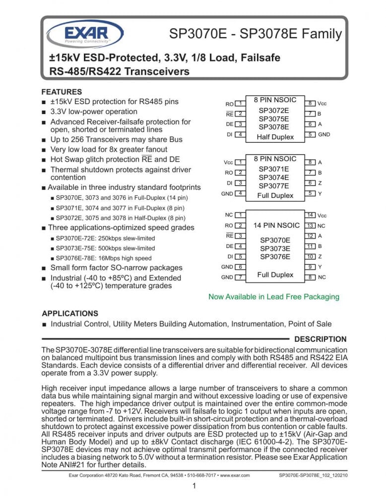 SP3078EEN-L/TR datasheet page 1