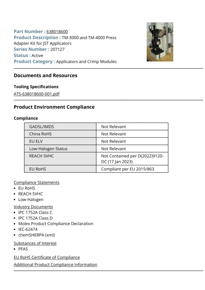 Tooling specification document image, page 1