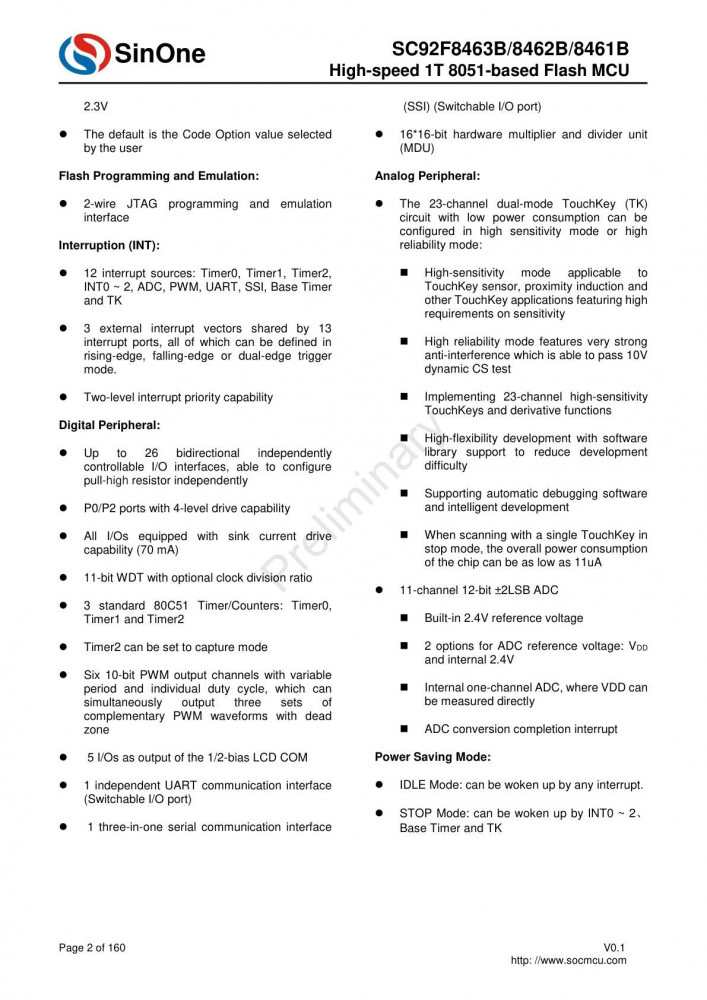SC92F8463B technical document page 2