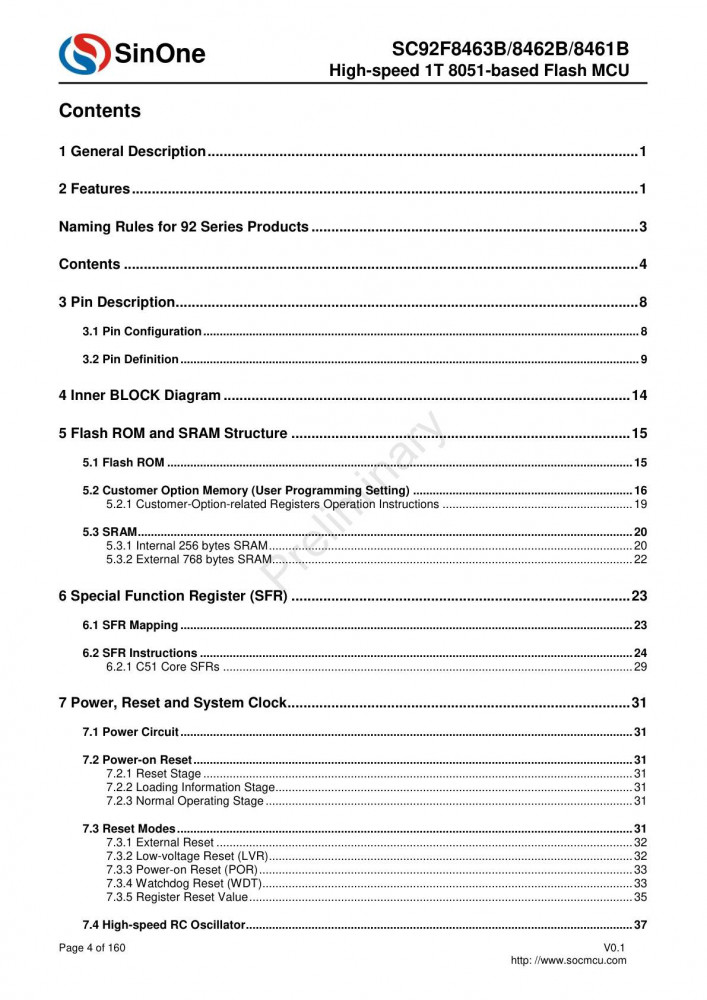 SC92F8463B technical document page 4