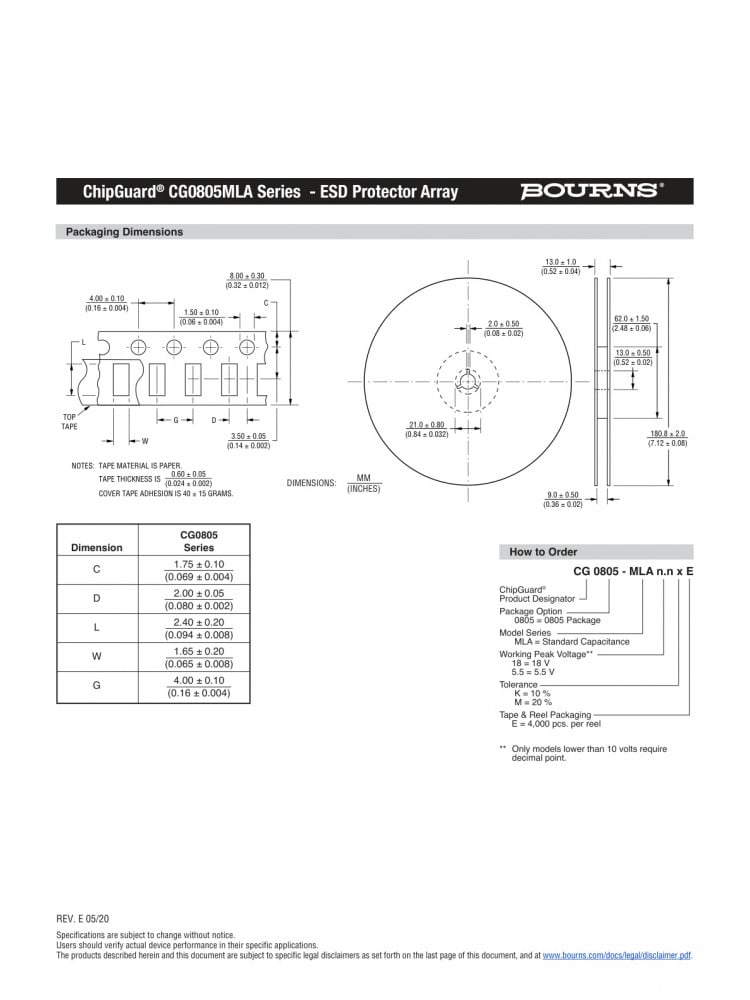 CG0805 series reflow and packaging information